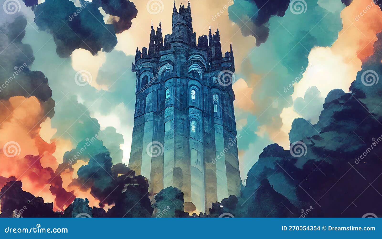Medieval Gothic Castle. Old High Stone Castle in the Clouds. AI ...