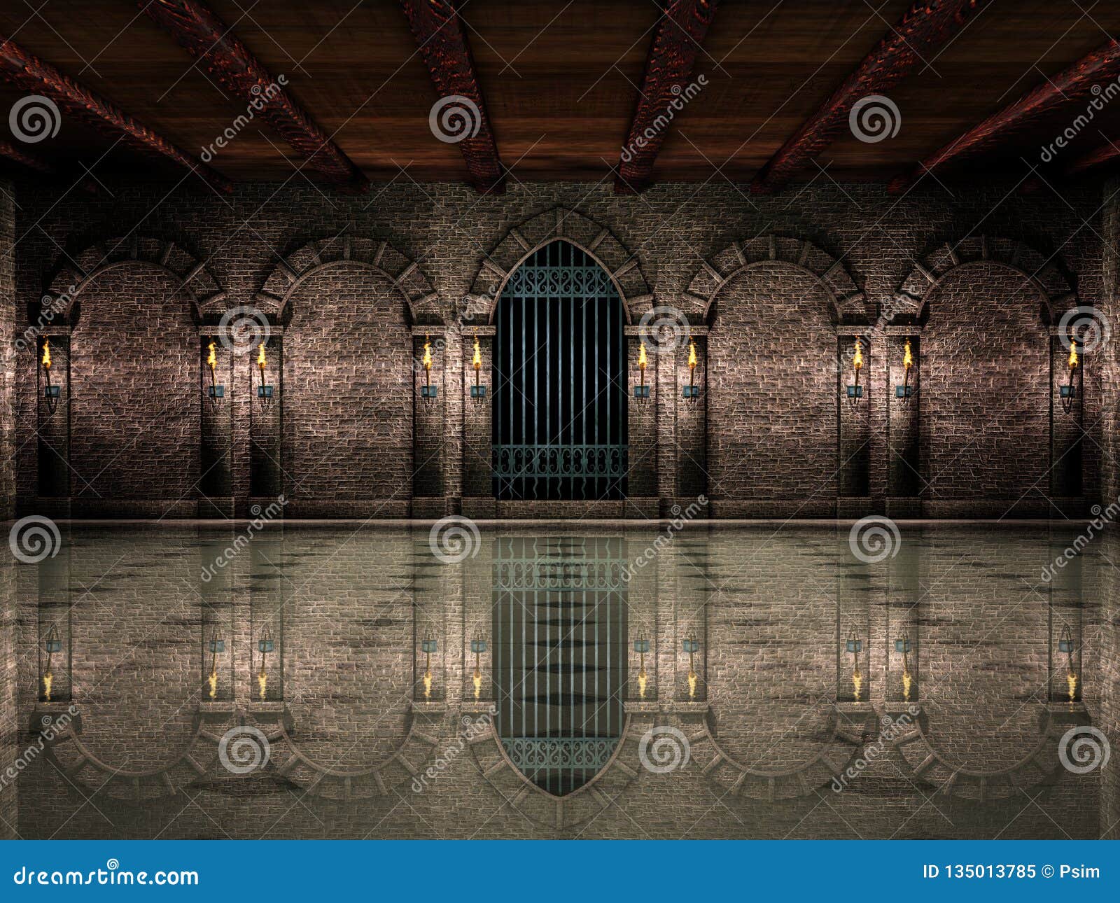 Medieval Hall and Iron Gate Stock Illustration - Illustration of hall ...