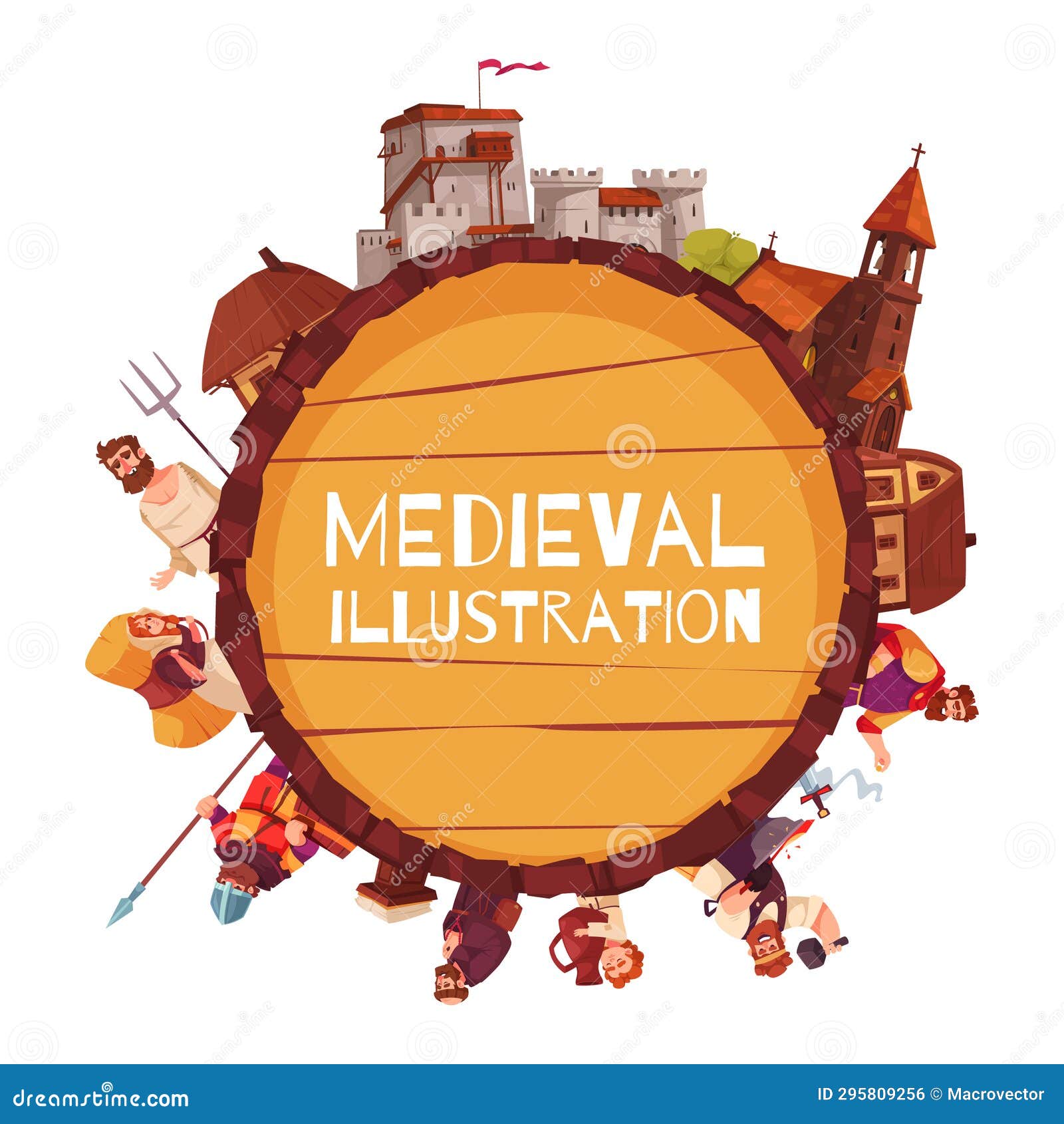 Medieval Hand Drawn Flat Circle Frame Stock Illustration - Illustration ...