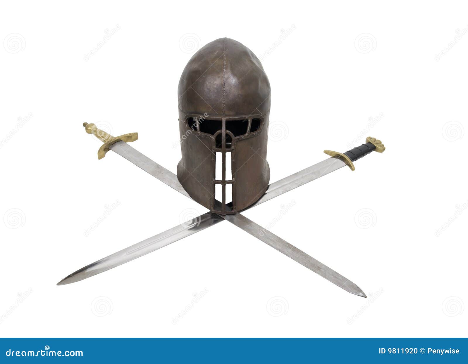 Medieval Helm and Crossed Swords Stock Photo - Image of hilt, cover ...