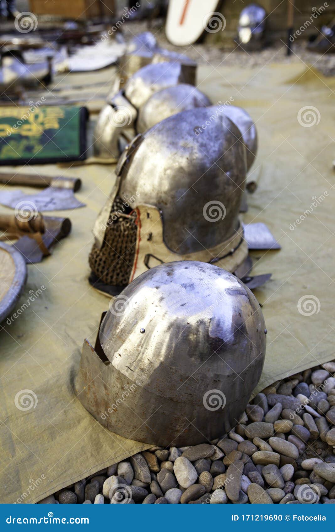 Armor medieval helmets stock photo. Image of equipment - 171219690