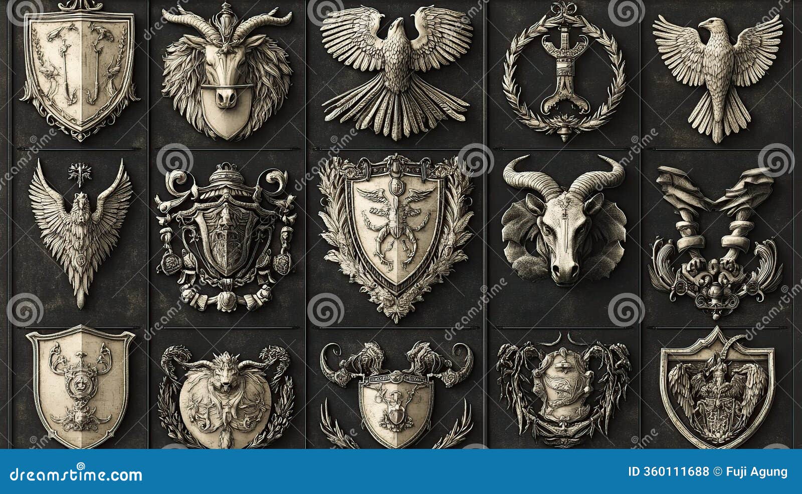 Medieval Heraldic Shields Collection, Dark Background, Design Elements ...