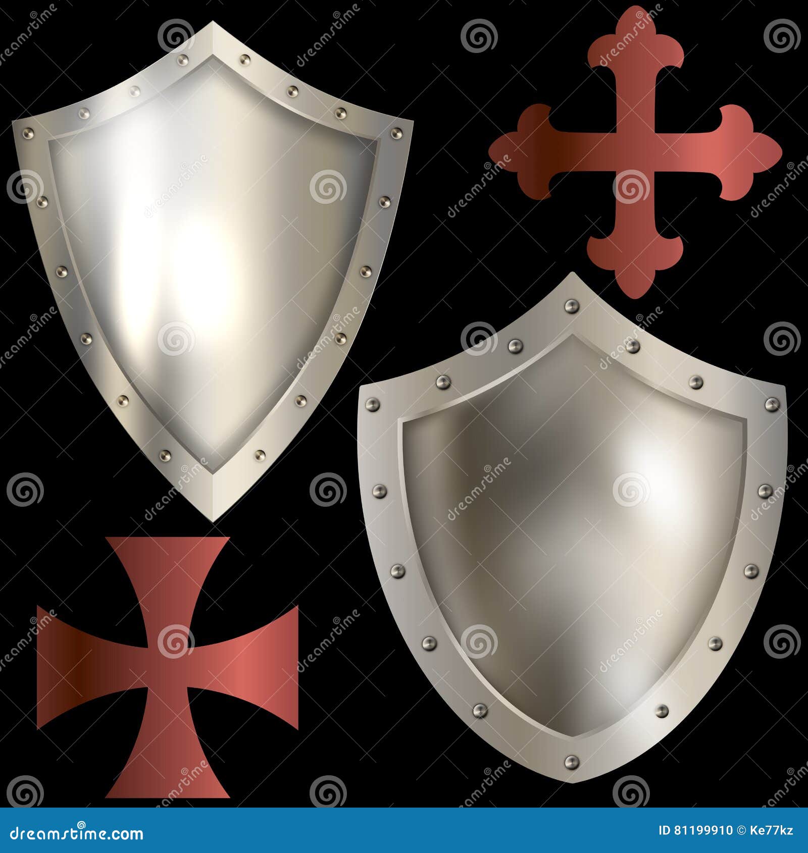 Medieval Heraldic Shields And Cross On Black Background. Stock ... Medieval Heraldic Shields And Cross On Black Background. Stock ...