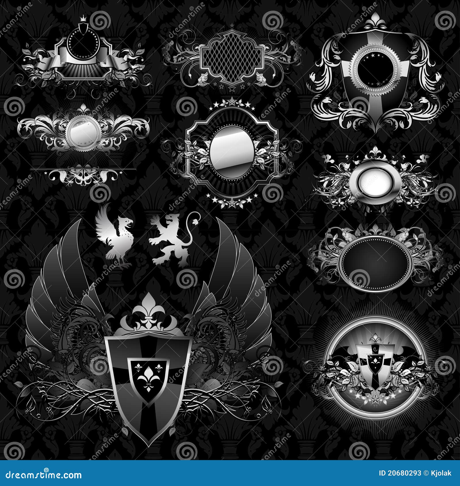 Medieval heraldry shields stock vector. Illustration of lion - 20680293