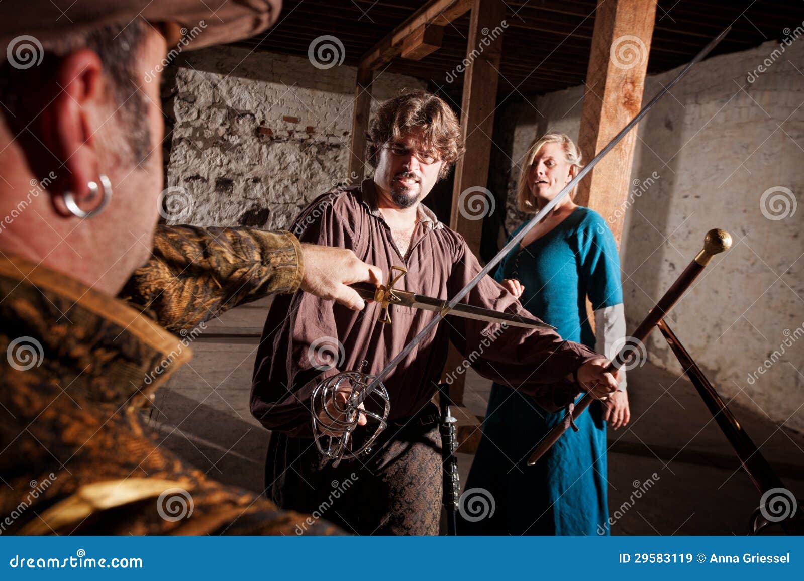 Medieval Hero Swordfighting Stock Image - Image of husband, indoors ...