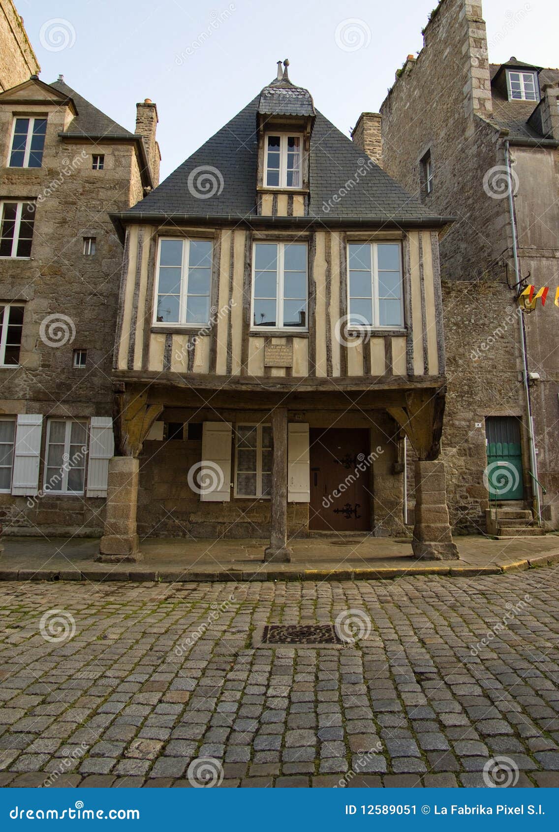 Medieval House With Barrel Vault Open Door Lantern Green Window Royalty ...