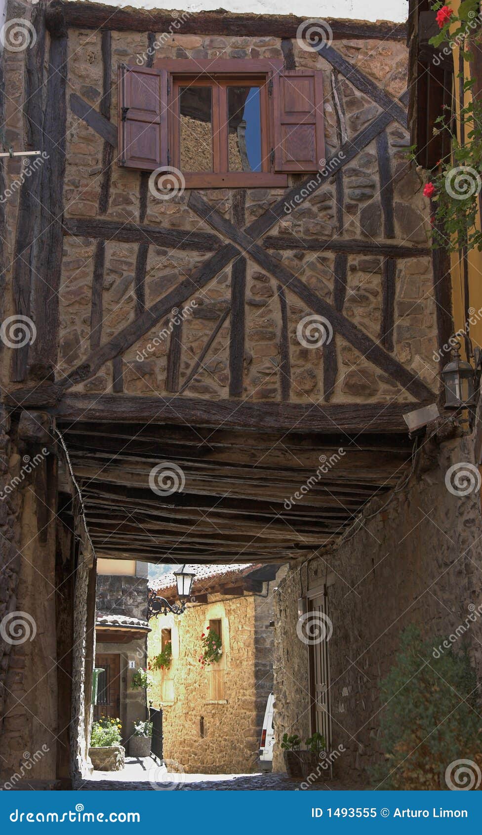 Medieval House With Barrel Vault Open Door Lantern Green Window Royalty ...