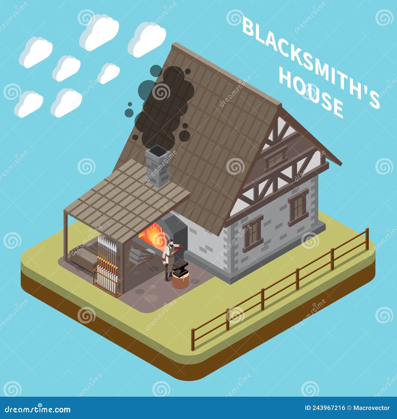 Medieval House Isometric Concept Stock Vector - Illustration of ...
