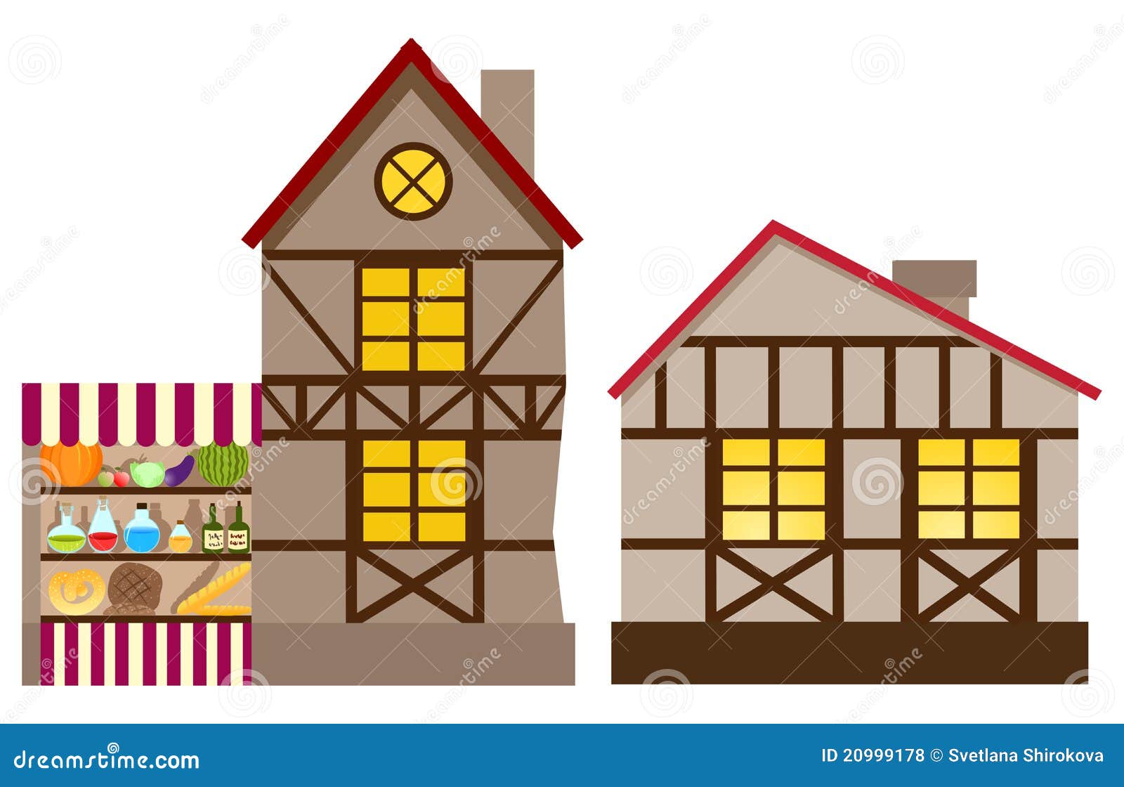 Old Medieval House Inn Building Vintage Woodcut Cartoon Vector ...