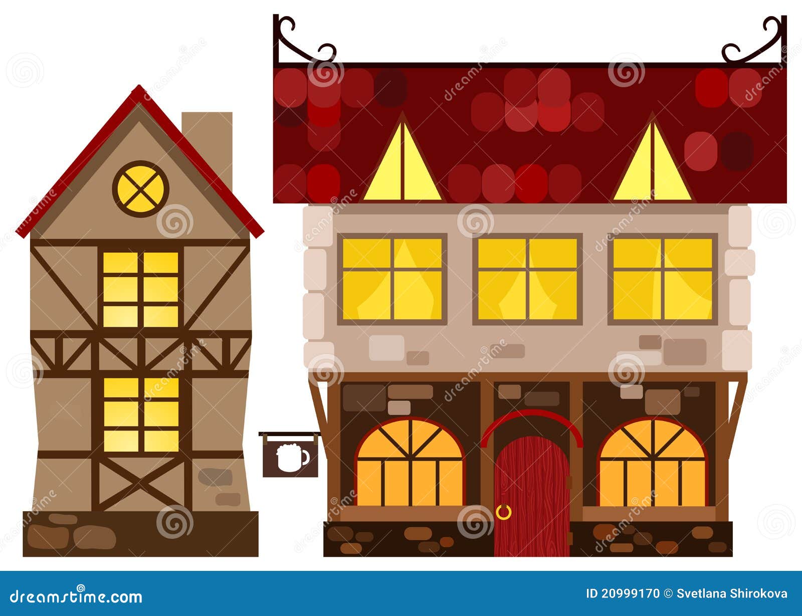 Old Medieval House Inn Building Vintage Woodcut Cartoon Vector ...