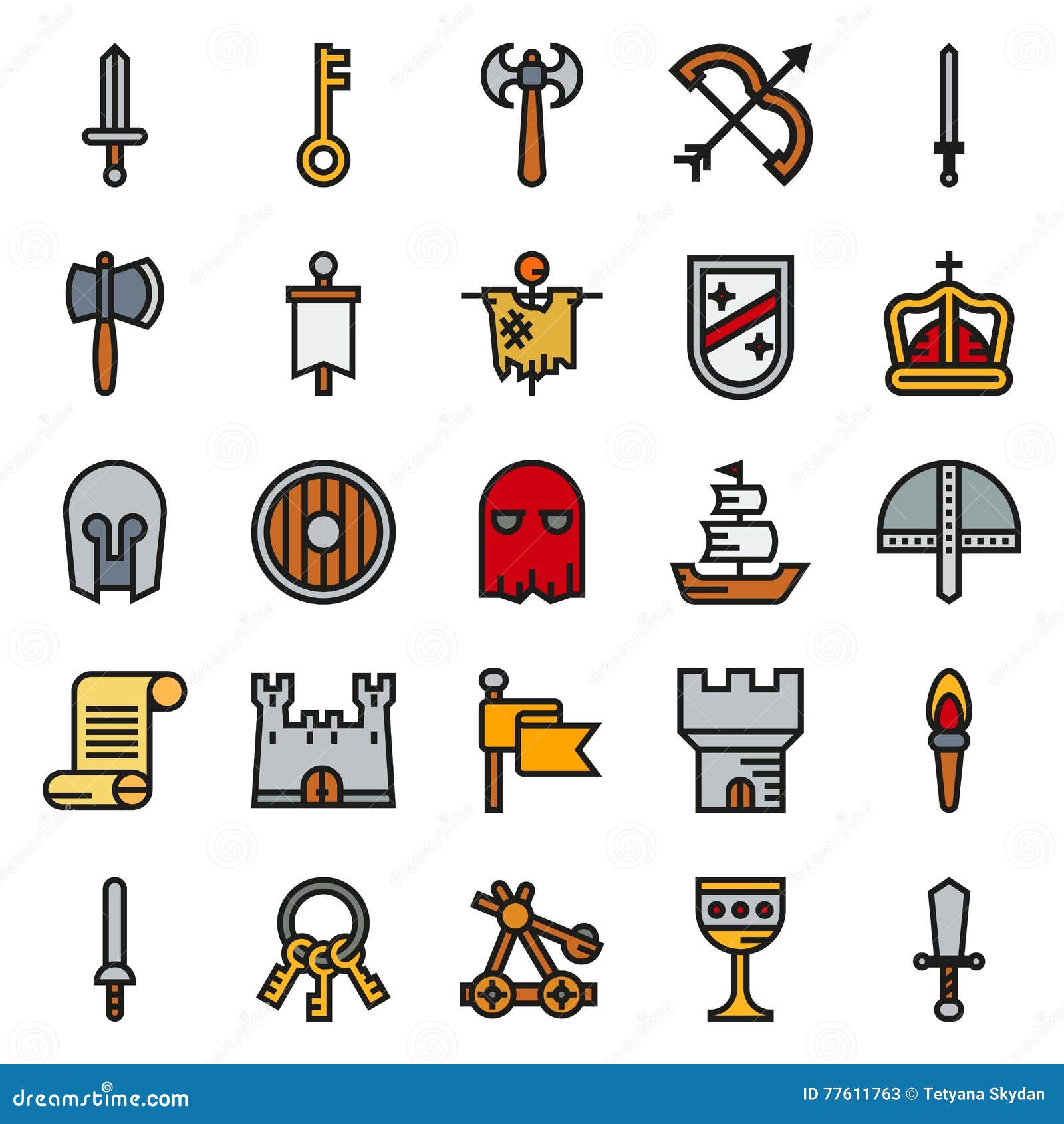 MEDIEVAL Icon Set of Colour Simple Icons Stock Illustration ...