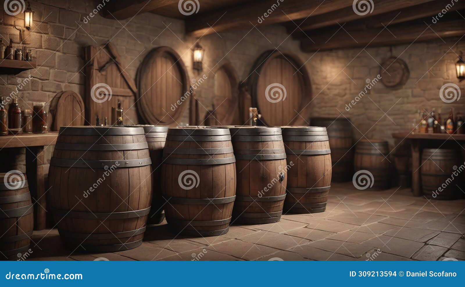 Medieval Inn Scene with Beer Barrels, 3D Render. Generative AI Stock ...