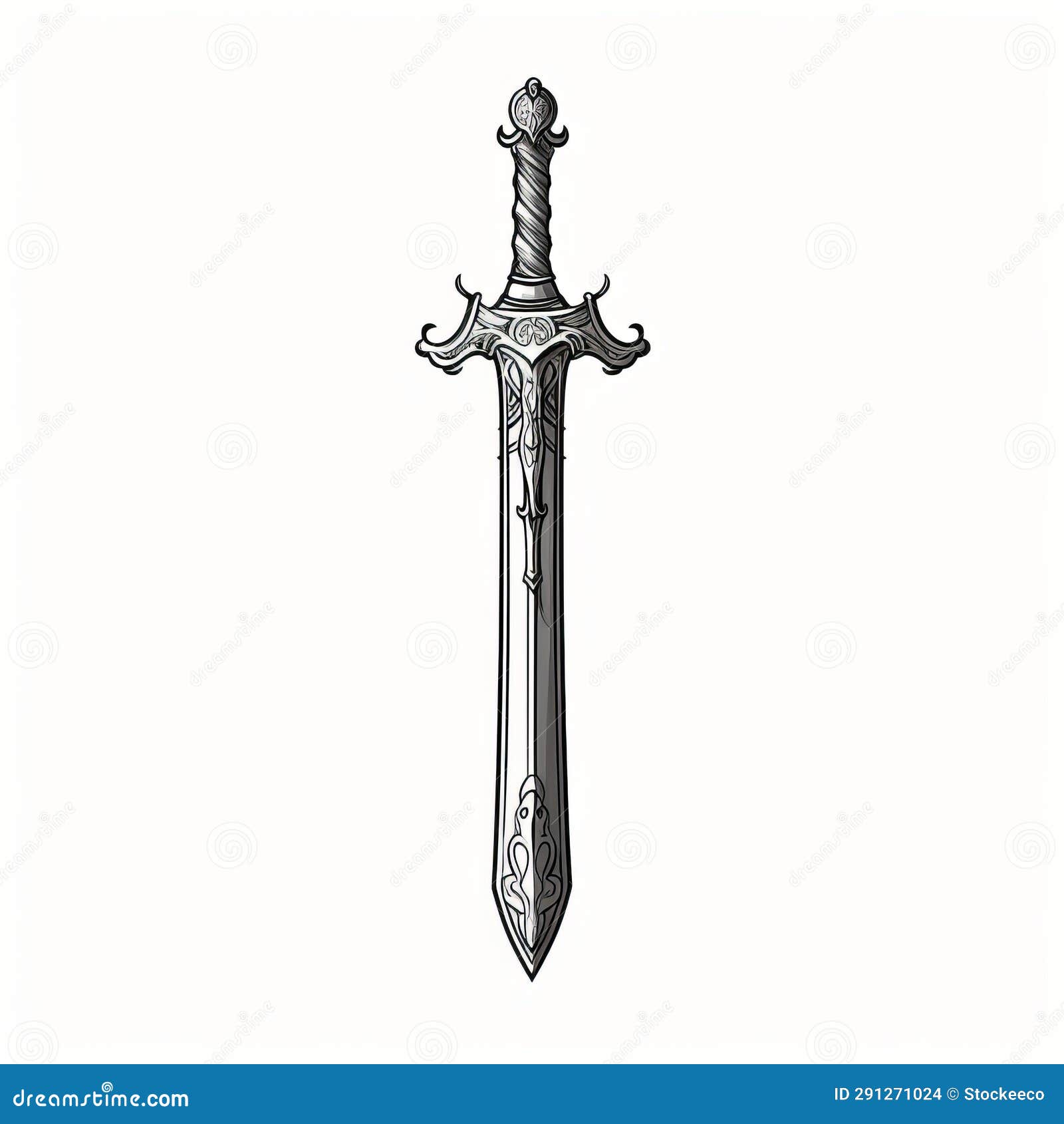 Medieval-inspired Animated Sword In Black And White Drawing Royalty ...