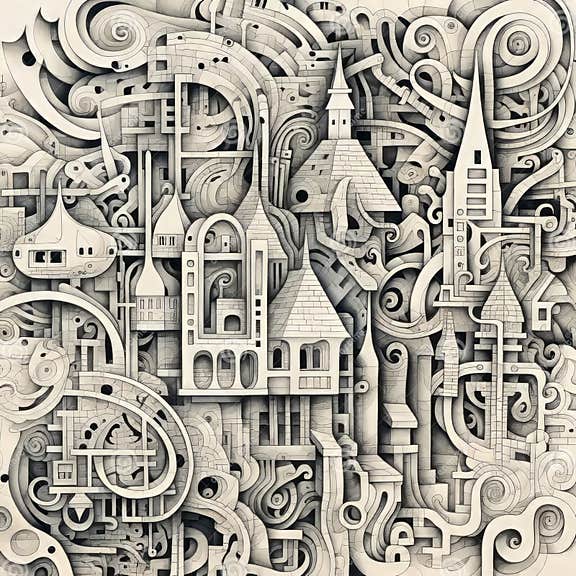 Abstract Medieval Art with Random Pencil Doodle Lines Texture Stock ...