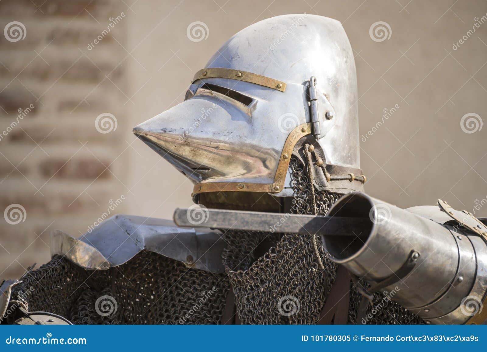 Medieval Iron Armor with Helmet and Chain Mail Stock Image - Image of ...