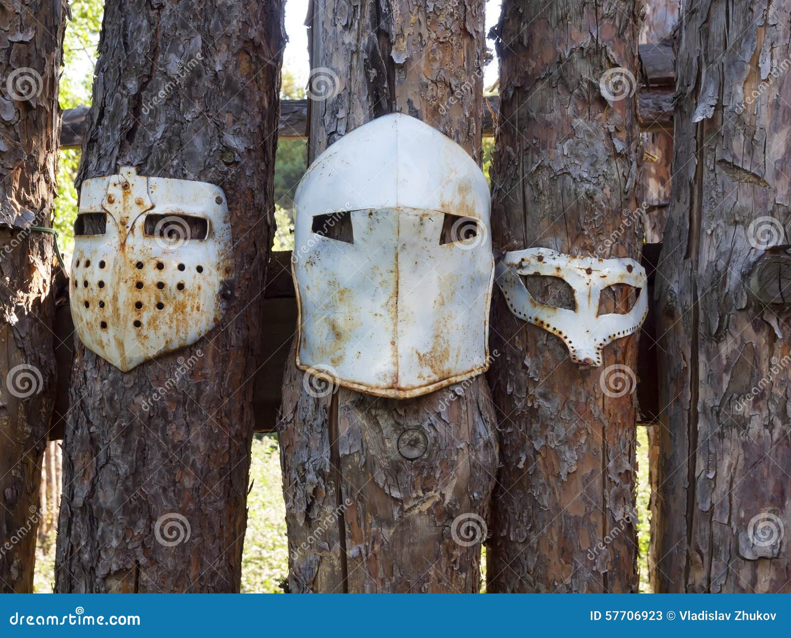 Medieval Iron Mask Hanging on the Fence. Stock Image - Image of ...
