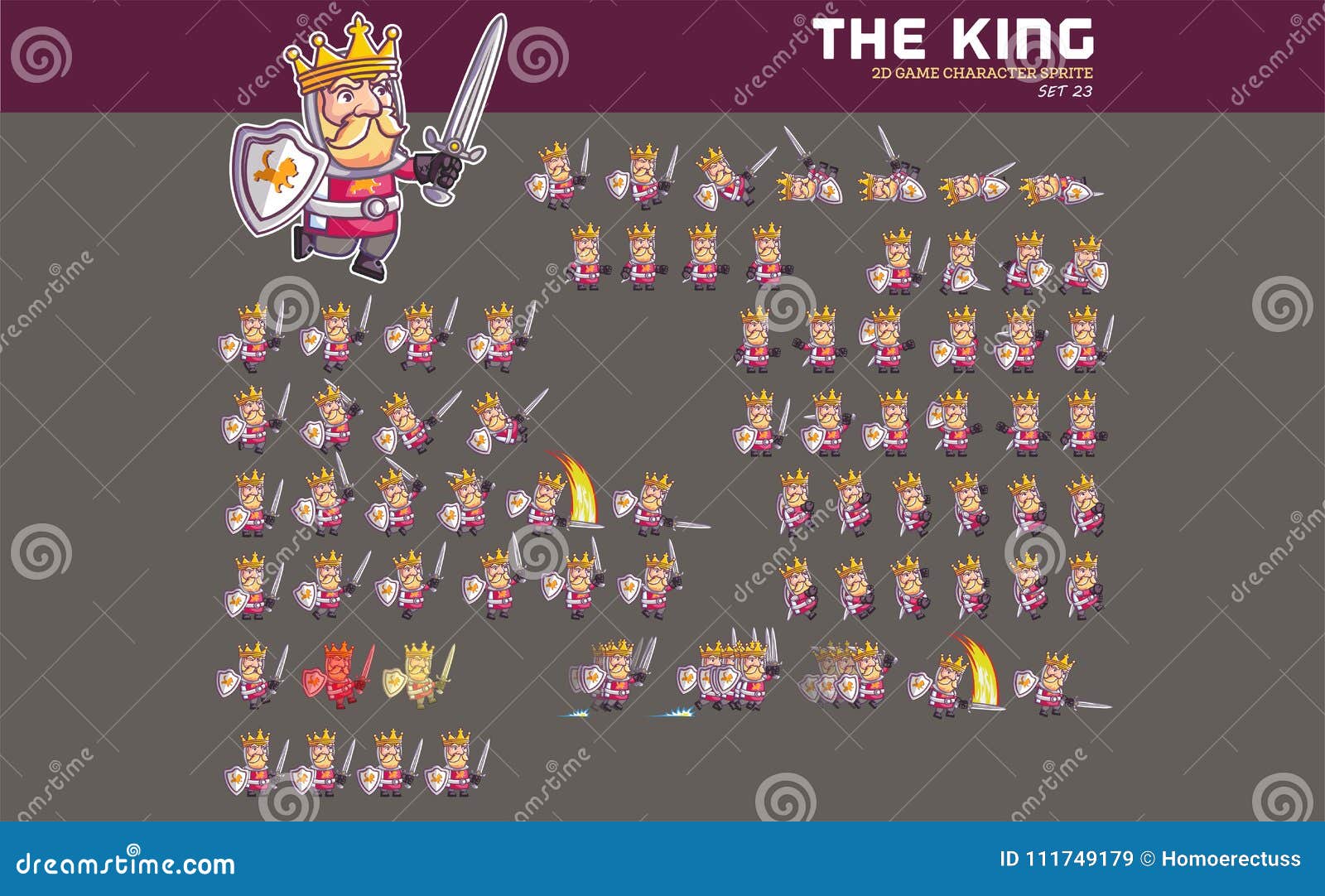 Medieval King Game Character Animation Sprite Stock Vector