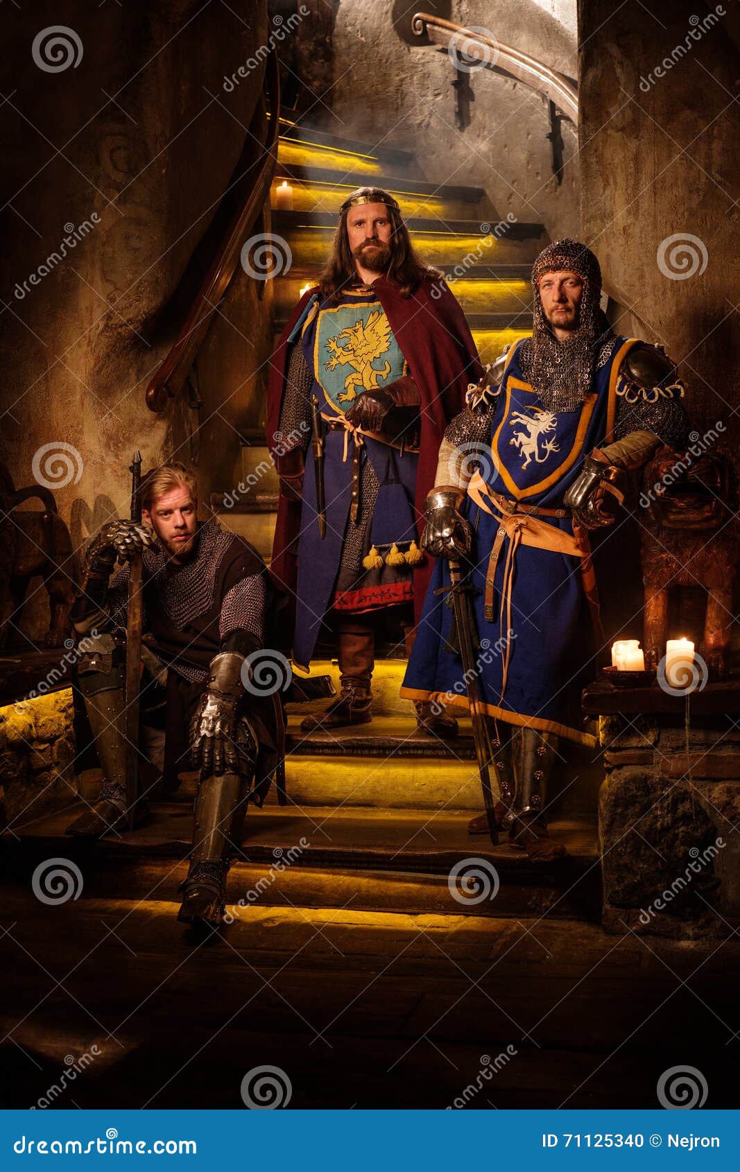 Medieval King with His Knights in Castle Interior. Stock Photo - Image ...