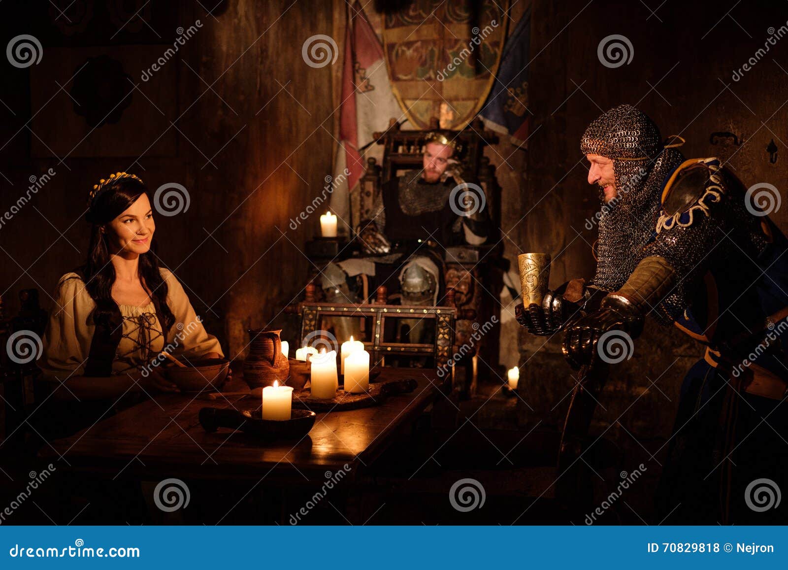 Medieval King On Throne In Ancient Castle Interior. Stock Photography ...