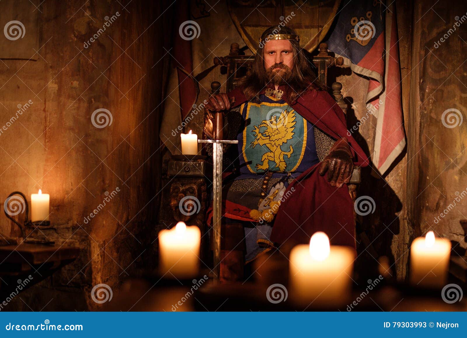 Medieval King on Throne in Ancient Castle Interior. Stock Image - Image ...