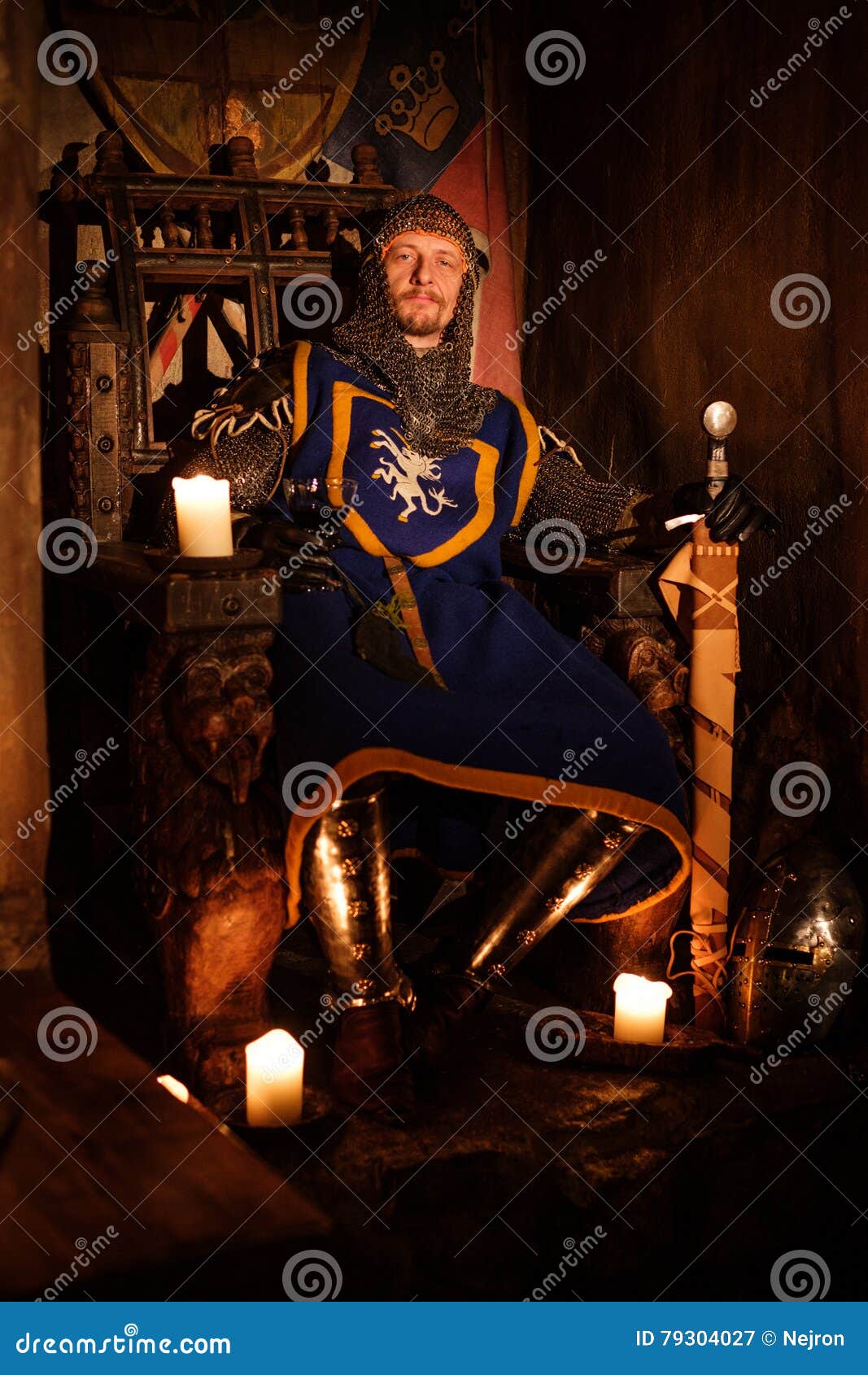 Medieval King on Throne in Ancient Castle Interior. Stock Image - Image ...