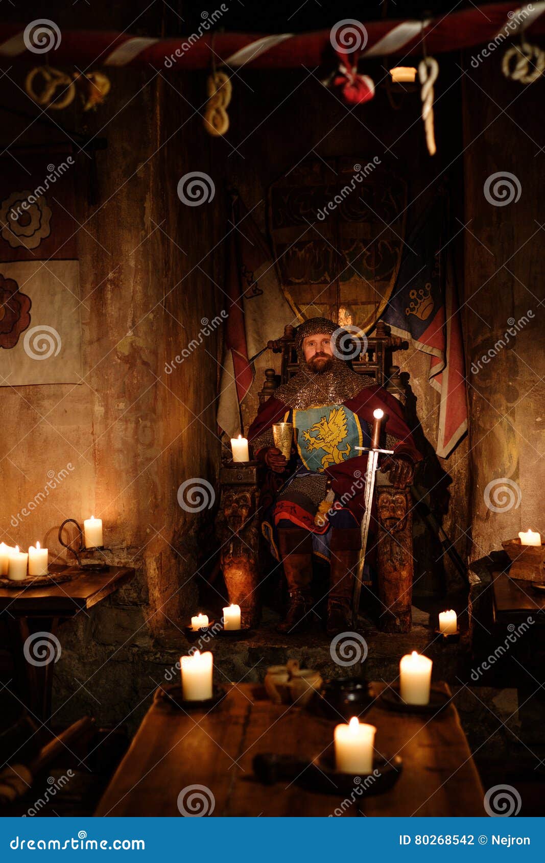 Medieval King on Throne in Ancient Castle Interior. Stock Photo - Image ...