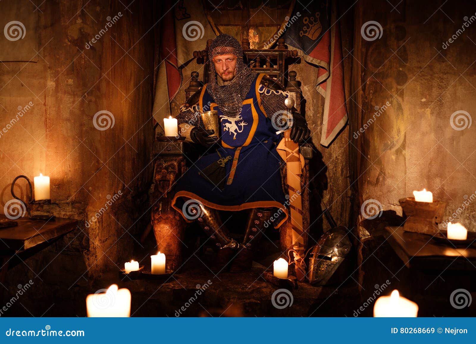 Medieval King on Throne in Ancient Castle Interior. Stock Image - Image ...