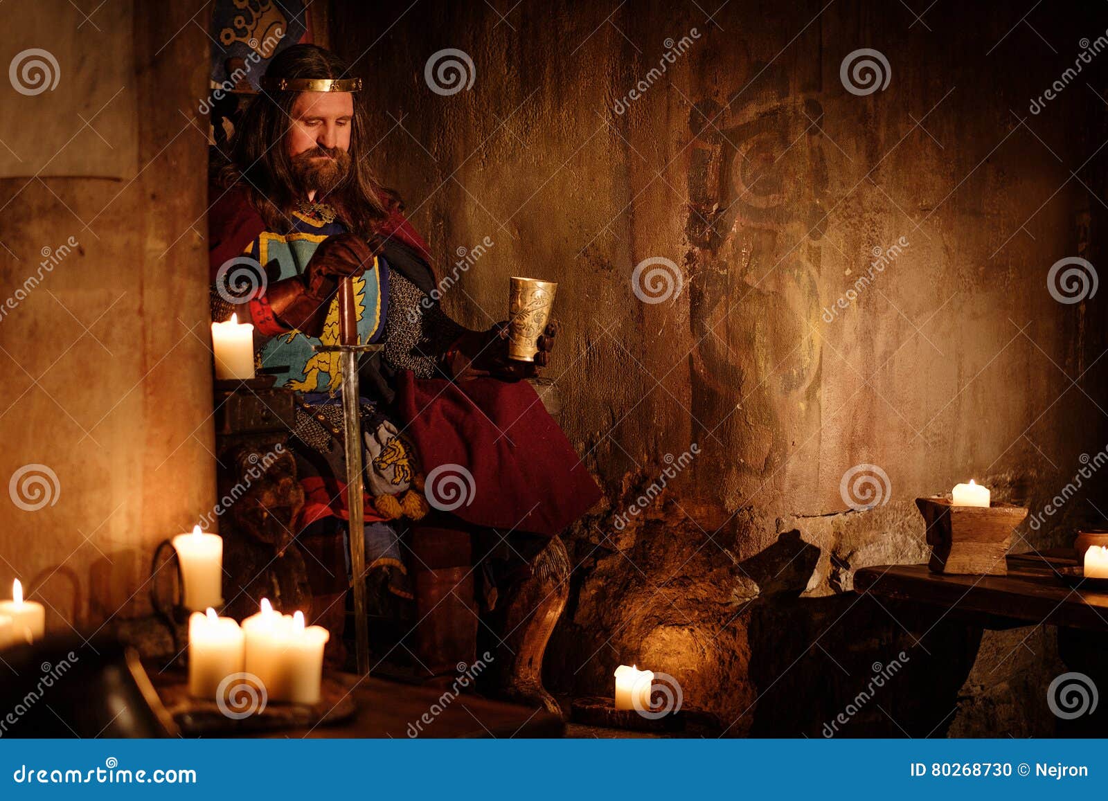 Medieval King on Throne in Ancient Castle Interior. Stock Photo - Image ...