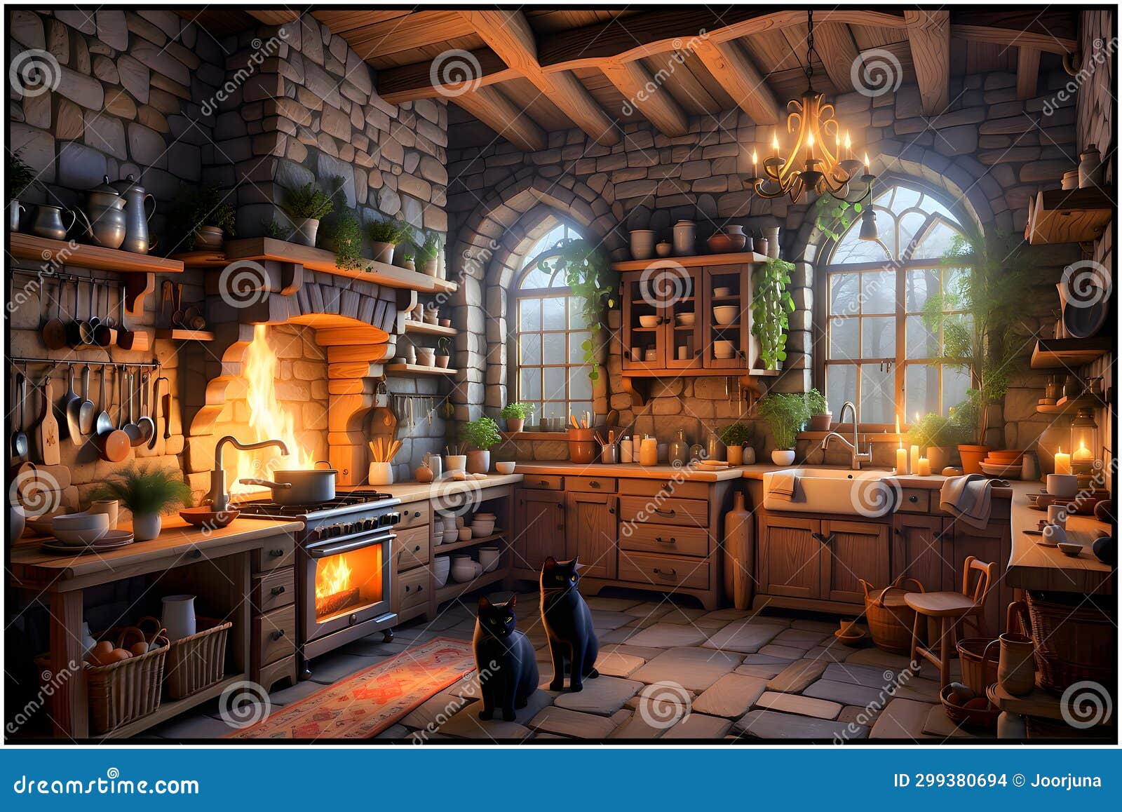 The Medieval Kitchen of the Witch Who Prepares the Magic Potion, Stock ...