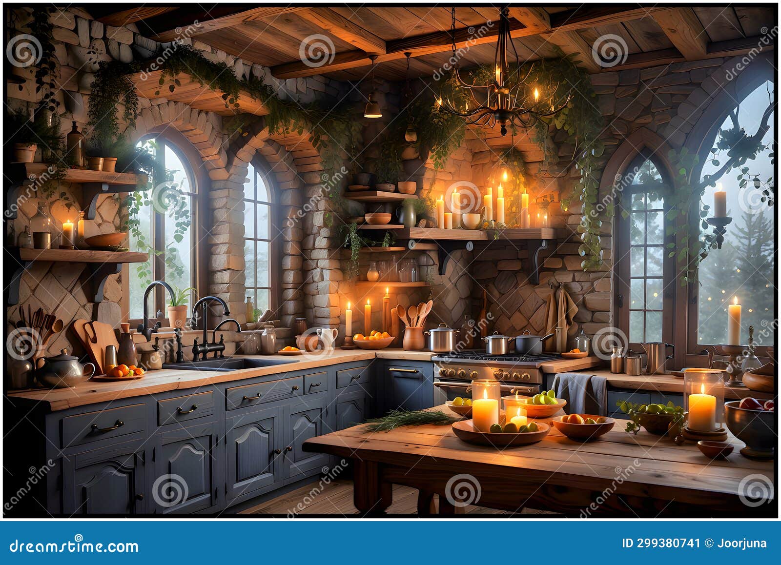 The Medieval Kitchen of the Witch Who Prepares the Magic Potion, Stock ...