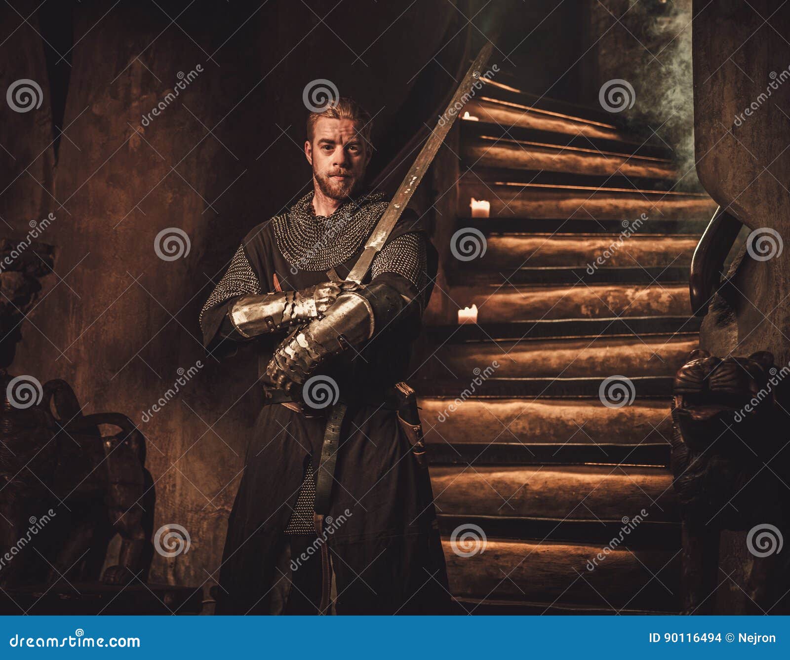 Medieval Knight in Ancient Castle Interior. Stock Photo - Image of ...