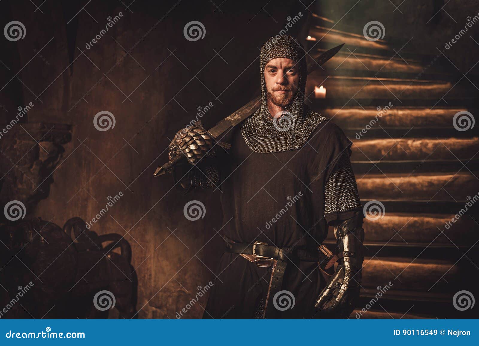 Medieval Knight in Ancient Castle Interior. Stock Image - Image of ...