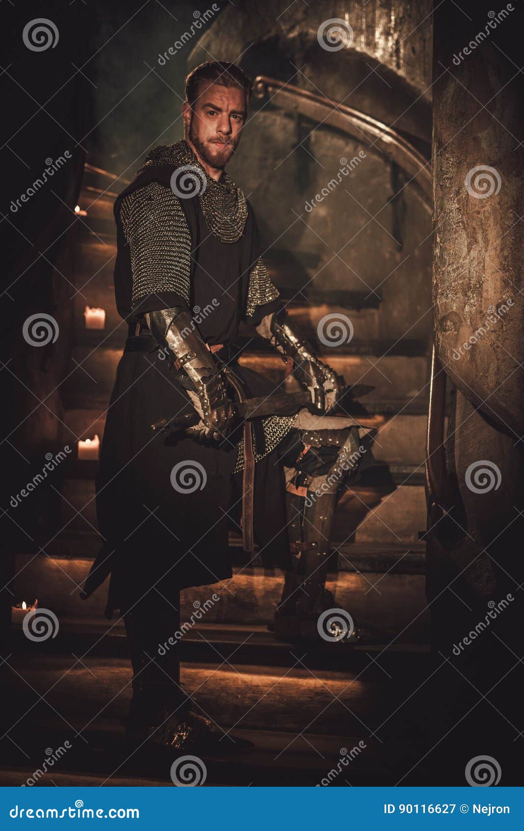 Medieval Knight in Ancient Castle Interior. Stock Image - Image of ...