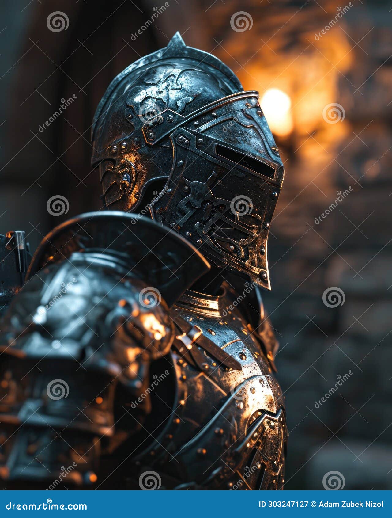 Medieval Knight Armor on Display with Dramatic Lighting Stock ...