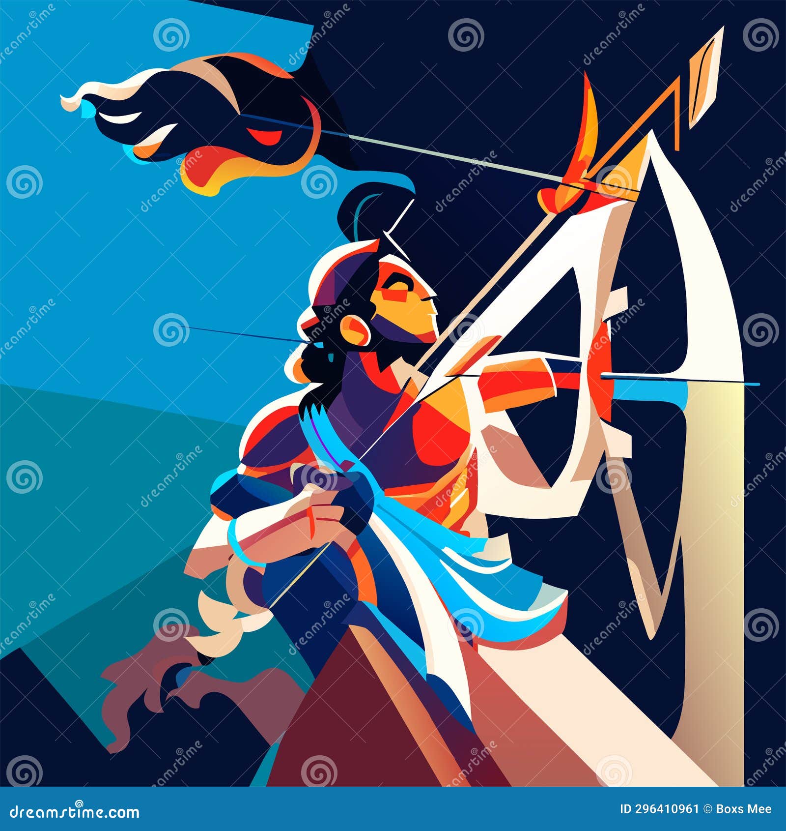 Medieval Knight with Bow and Arrow. Vector Illustration in Flat Style ...