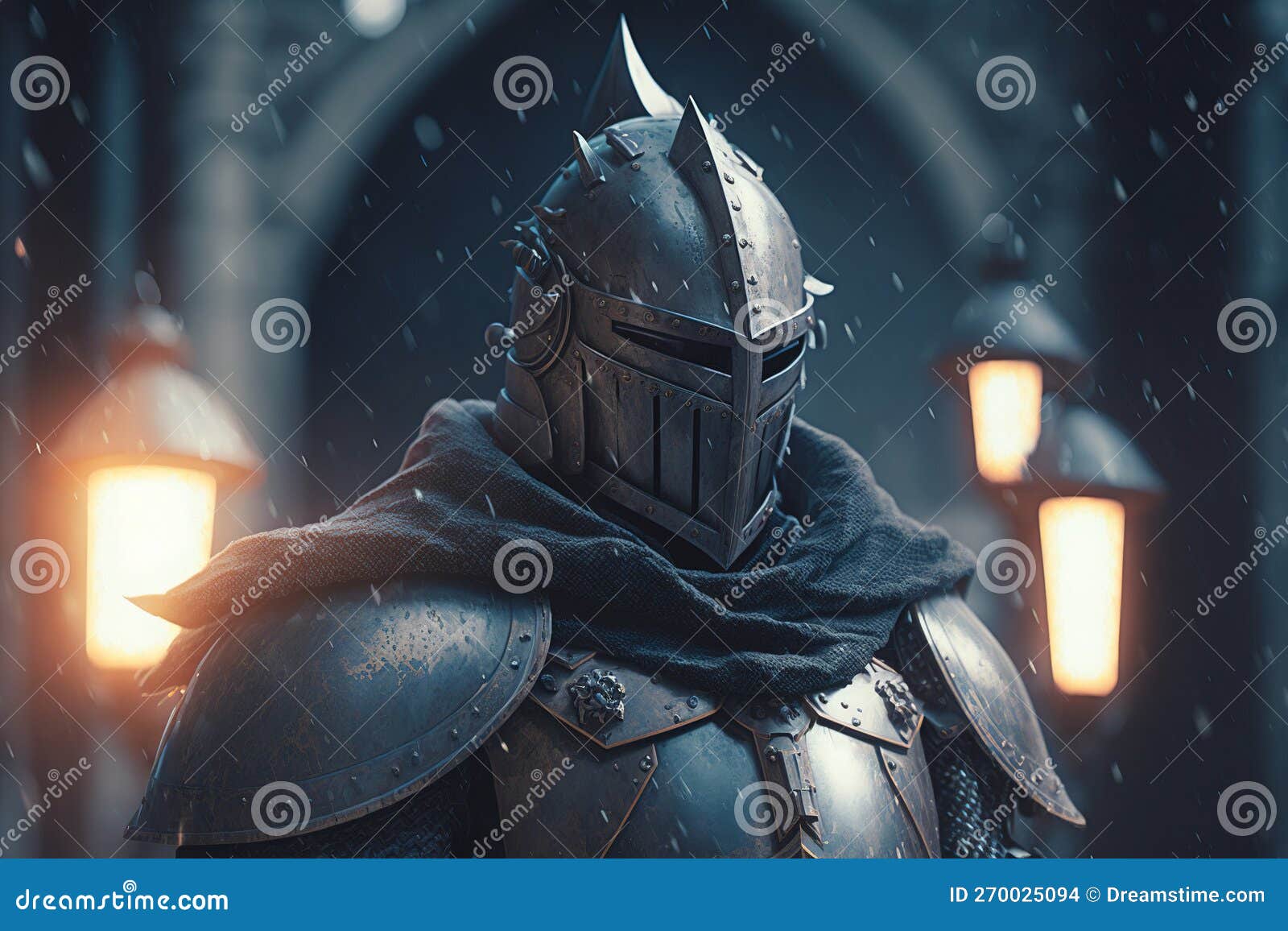 Medieval Knight at the Castle Walls. Realistic Illustration Stock ...