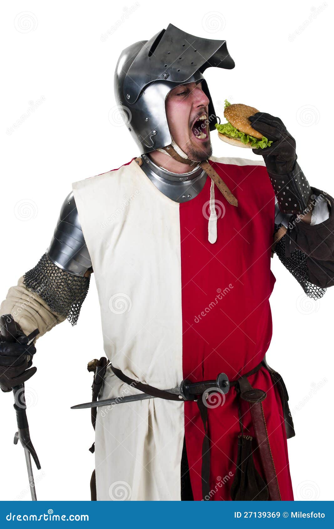 Medieval Knight Eating a Tasty Hamburger Stock Image - Image of ...