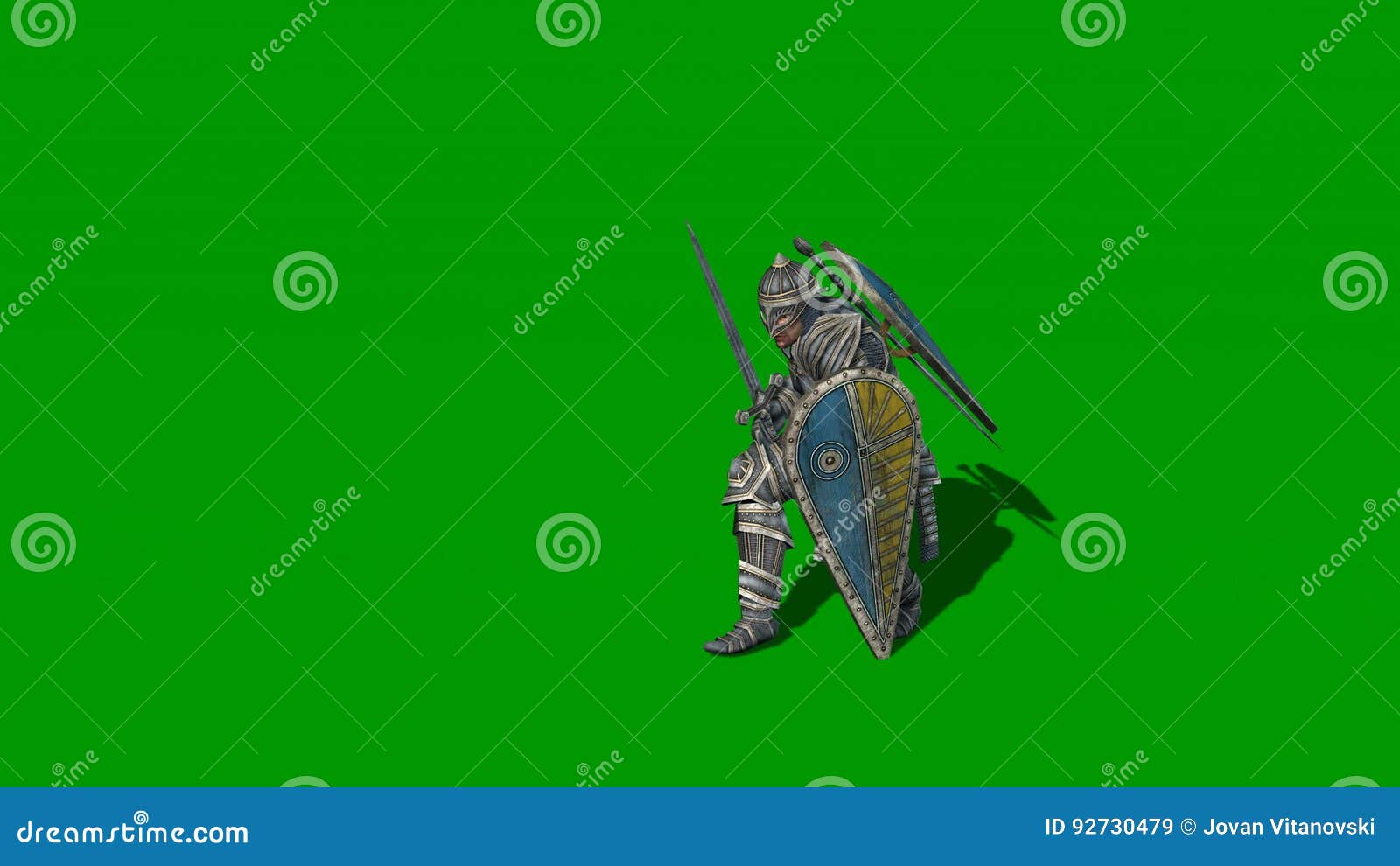 Medieval Knight Fighting with Swords and Shield Isolated on Green ...