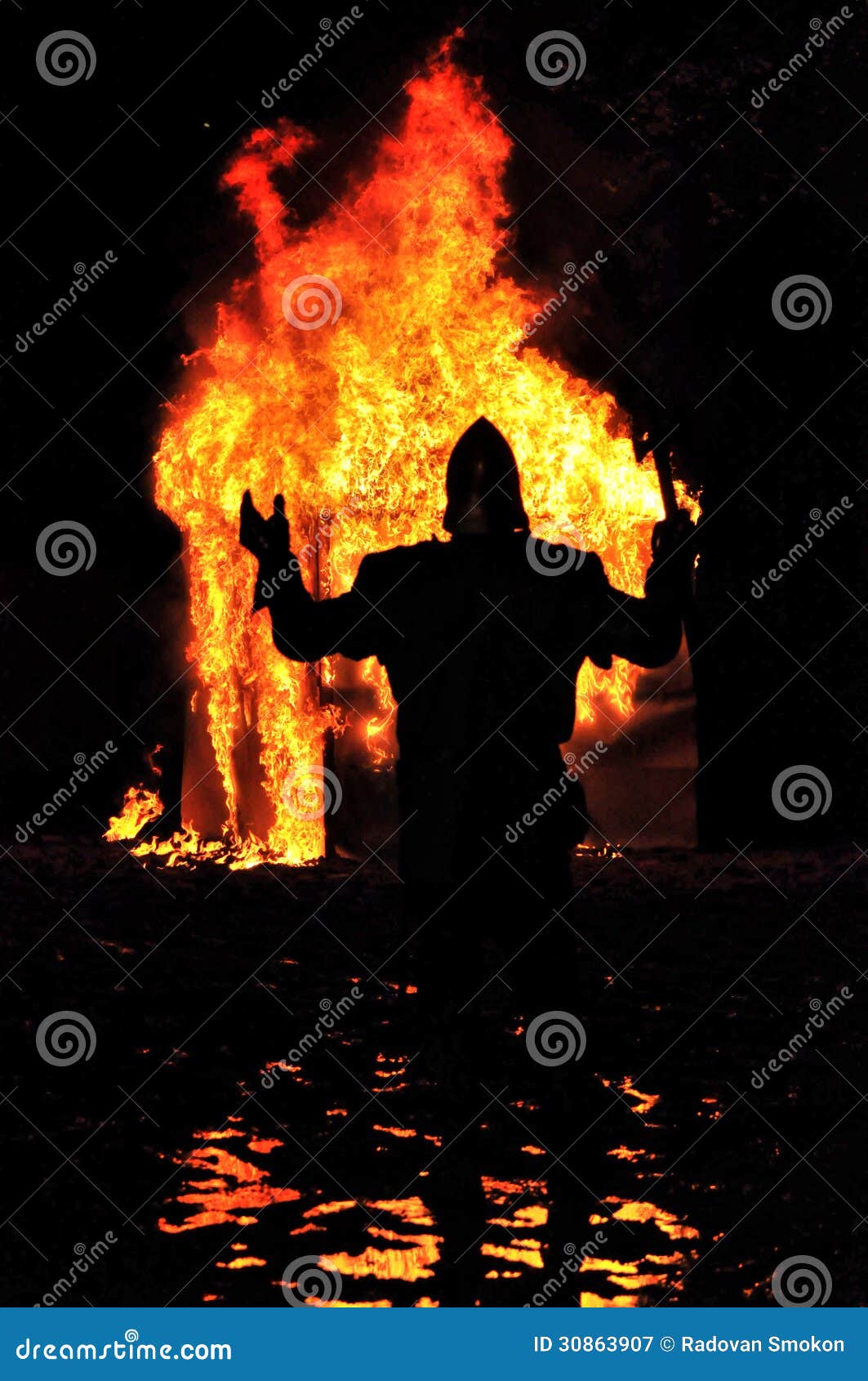 Medieval knight from fire stock image. Image of fire - 30863907