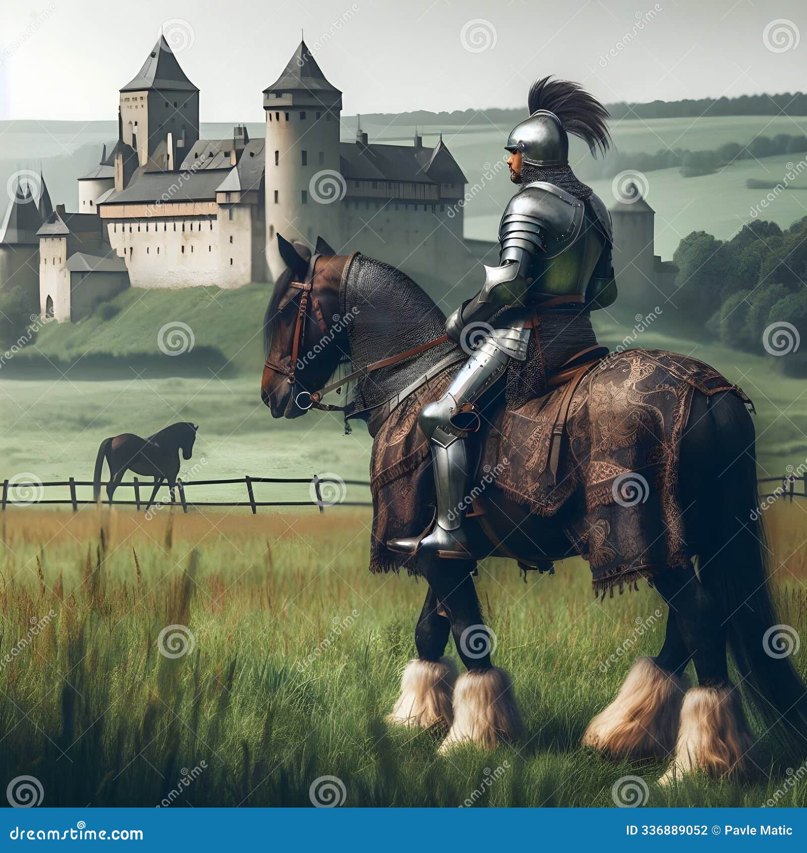 Medieval Knight in Front of a Castle Stock Illustration - Illustration ...