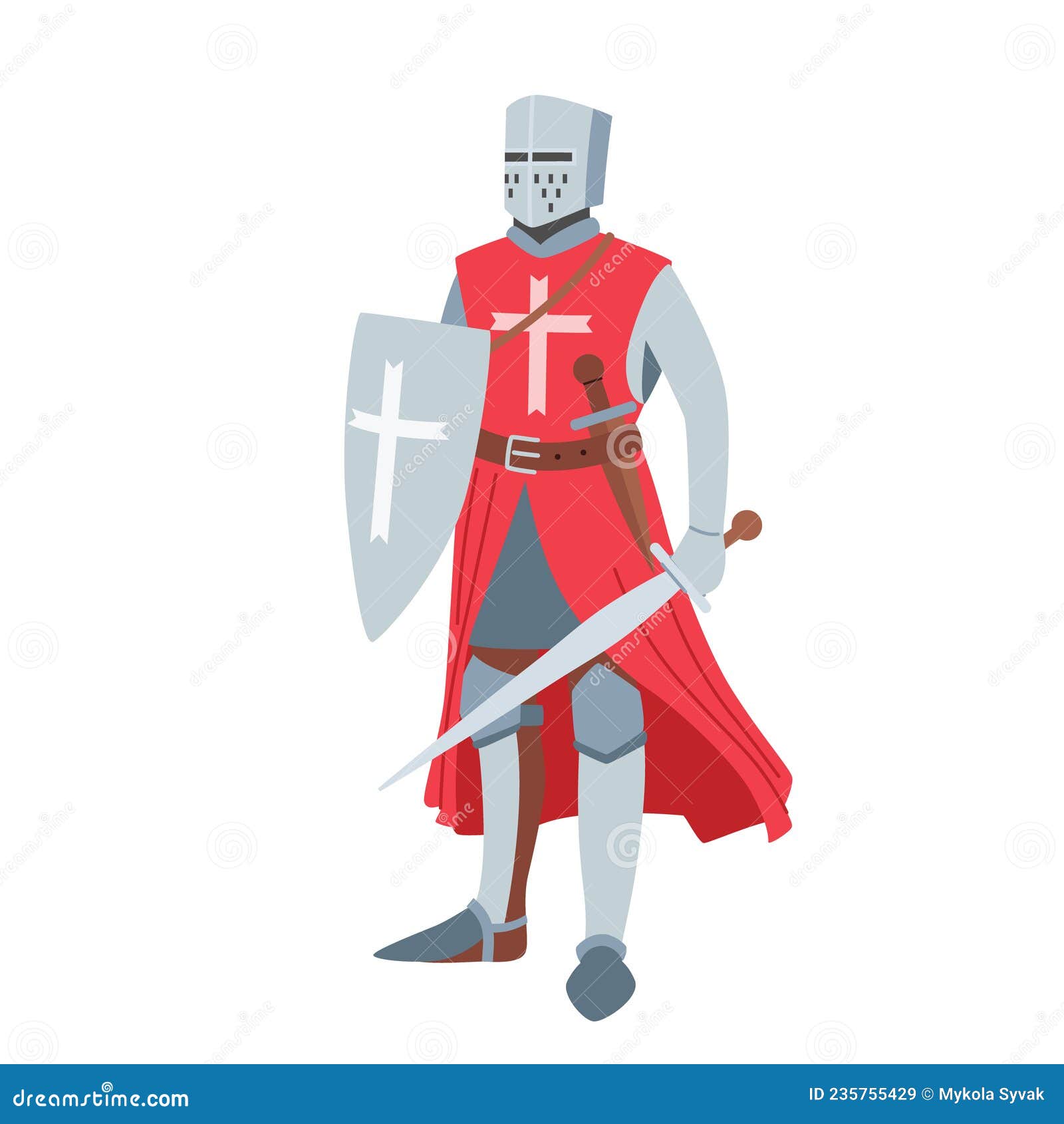 Medieval Knight Heraldic Character Wearing Armor And Sword Brave