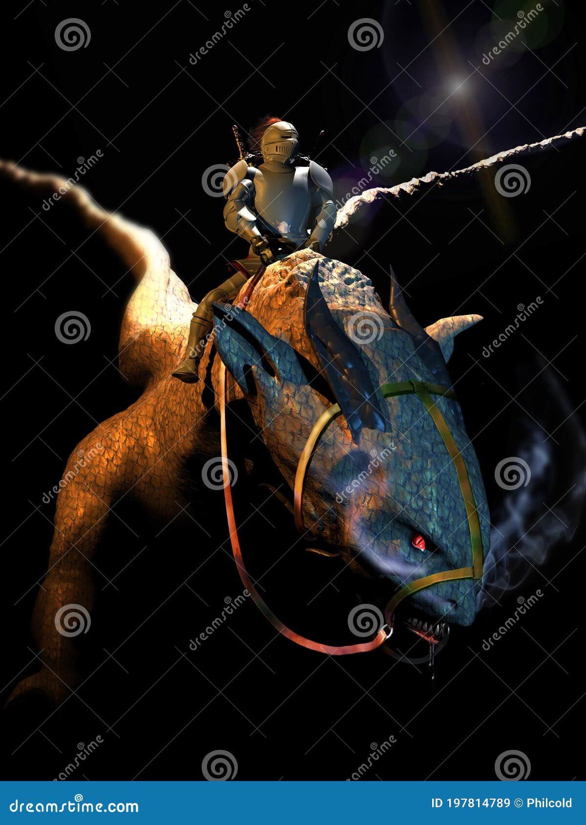 Knight and Dragon stock illustration. Illustration of color - 197814789