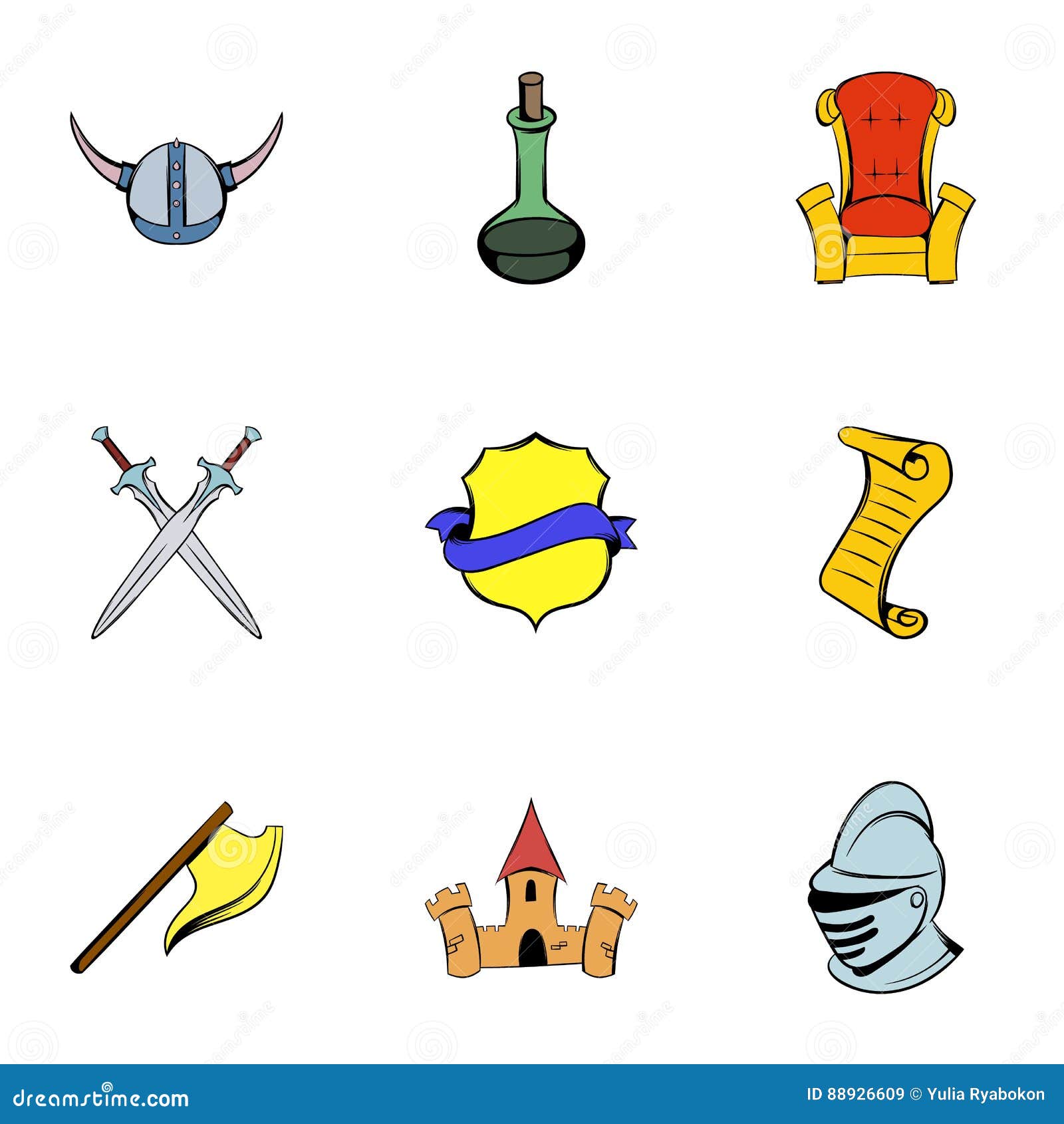 Medieval Knight Icons Set, Cartoon Style Stock Vector - Illustration of ...