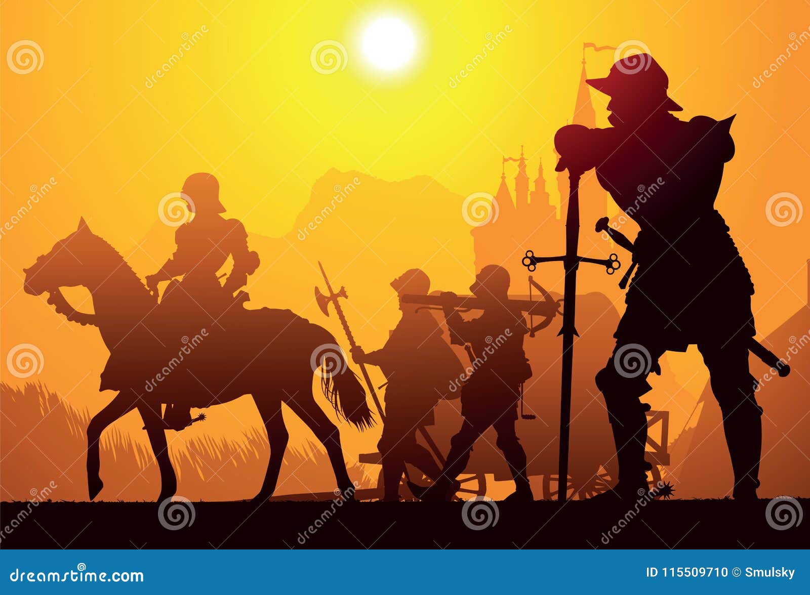 Medieval Knight Riding A Horse, Horseback Soldier, Paladin With Sword ...