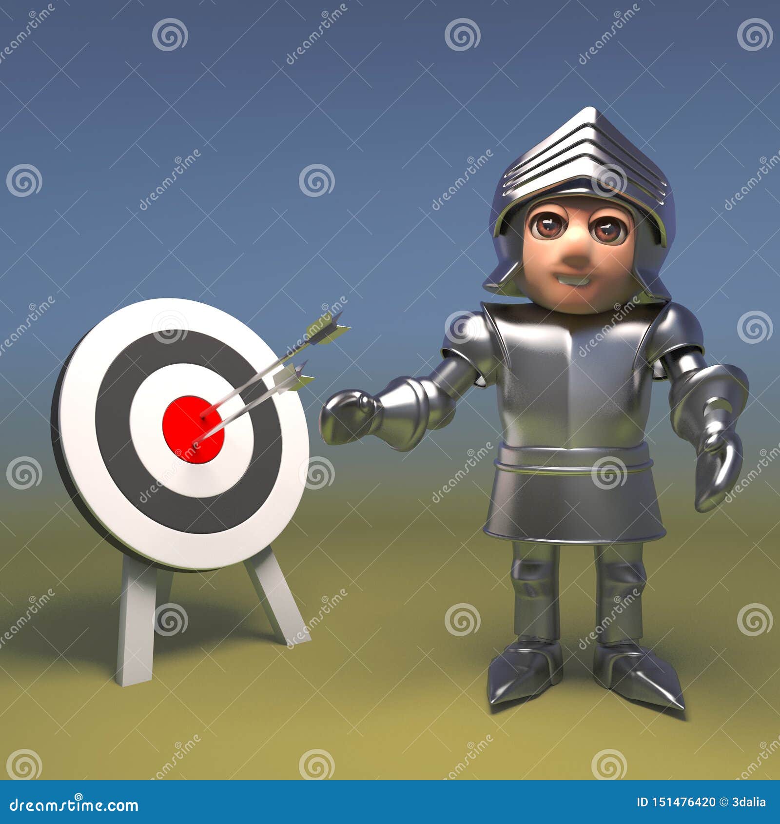 Medieval Knight Practises His Archery with a Target, 3d Illustration ...