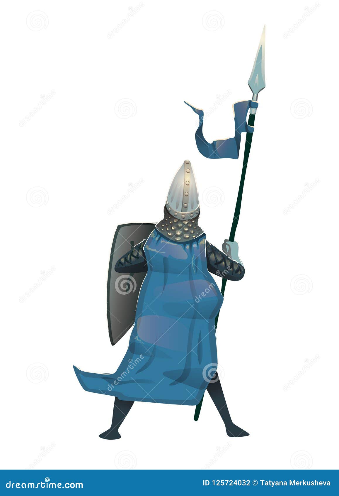 Medieval Knight with Shield and Spear, Back View. Flat Vector ...