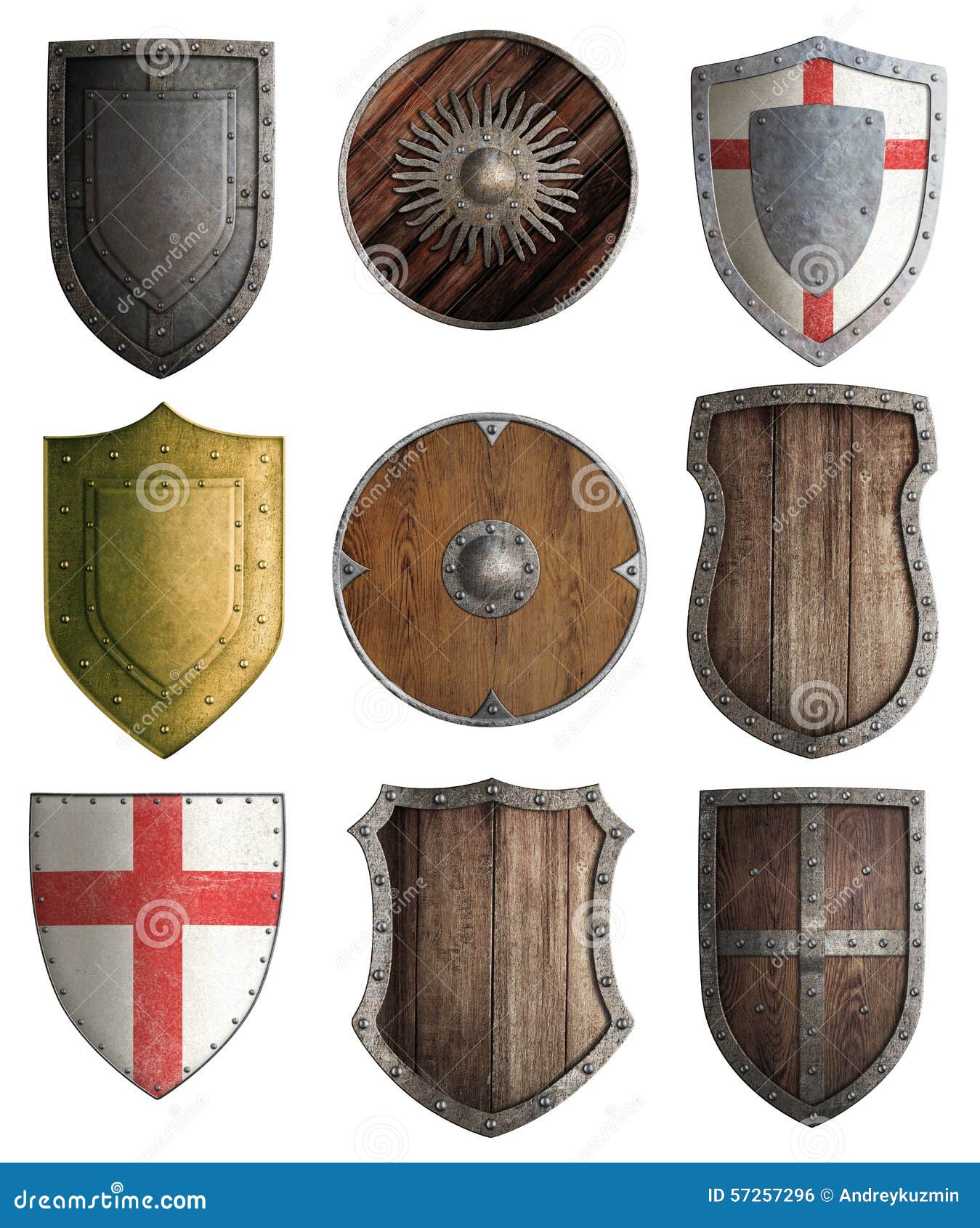 Medieval Knight Shields Set Isolated Stock Illustration - Illustration ...