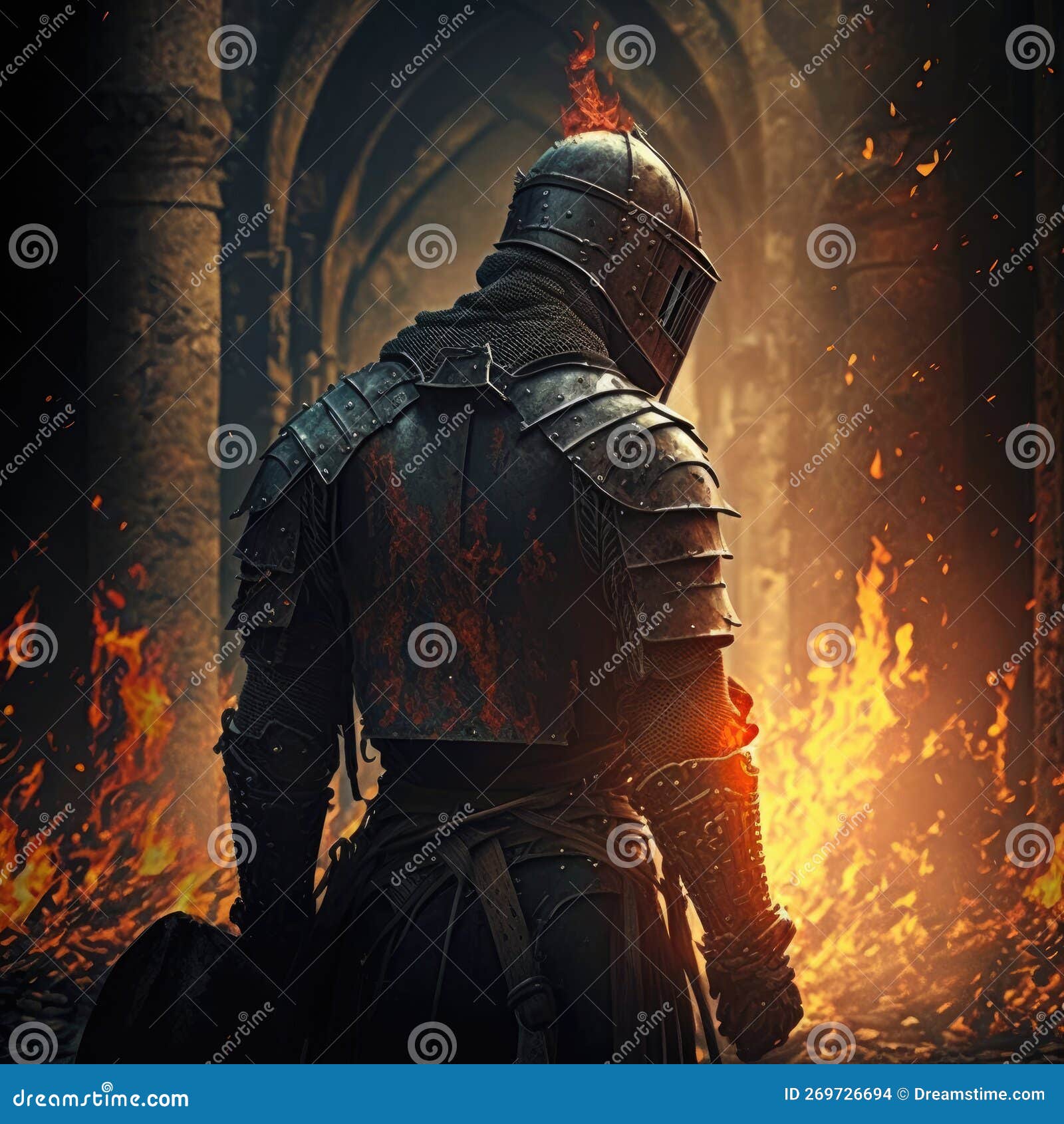 A Medieval Knight Standing in a Burning Building. Created with ...