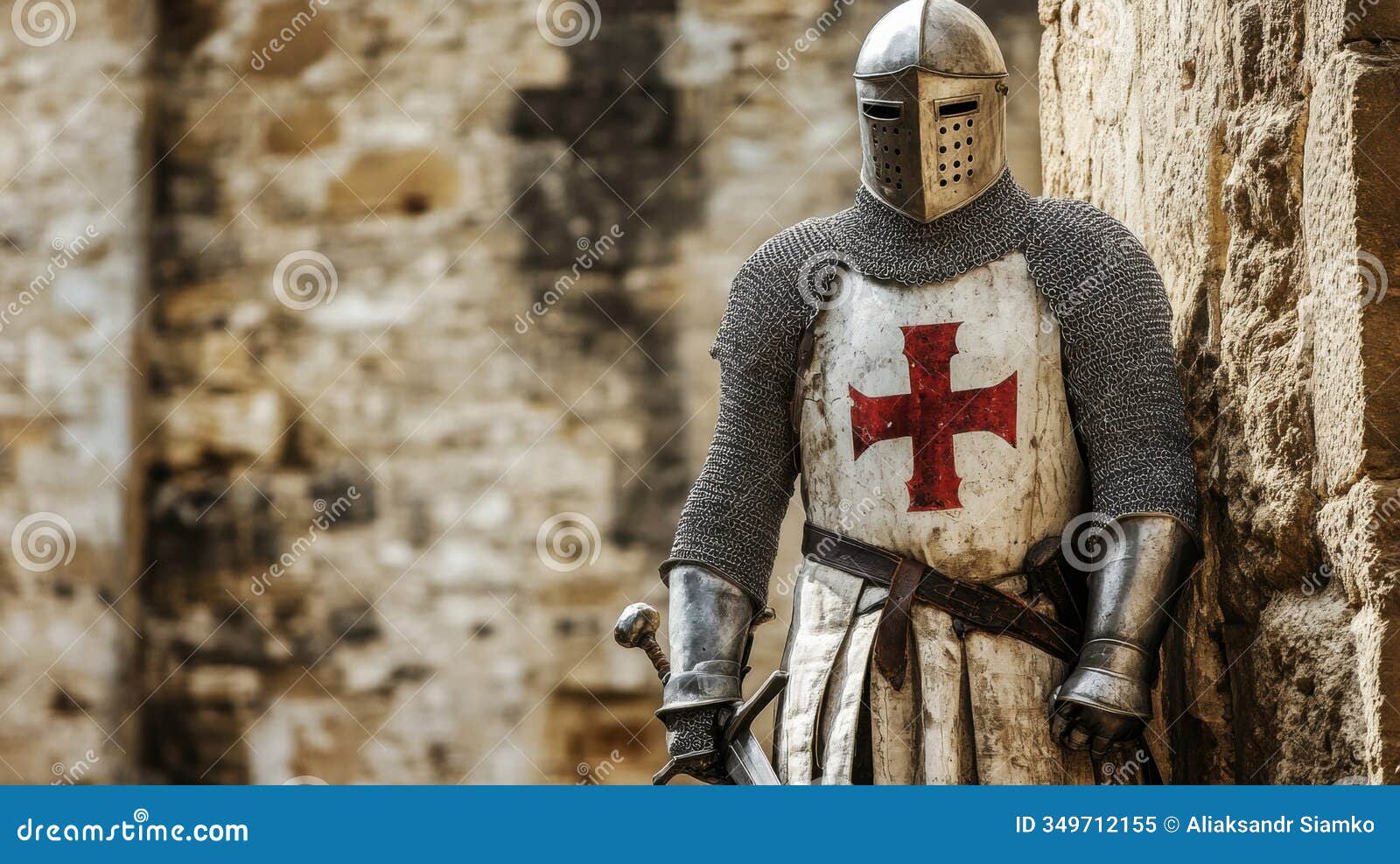 Medieval Knight Standing Guard in an Ancient Stone Tower Stock ...