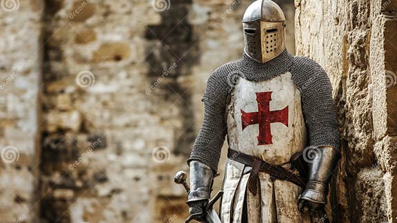 Medieval Knight Standing Guard in an Ancient Stone Tower Stock ...